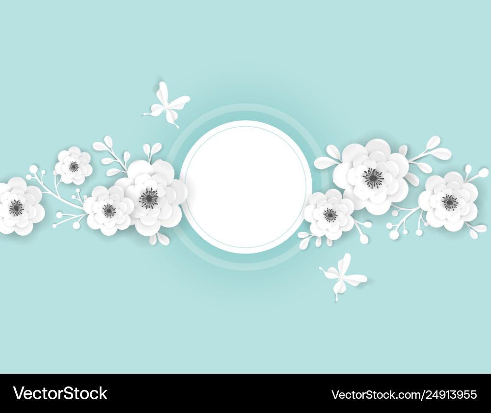 Paper cut flowers frame greeting card template Vector Image