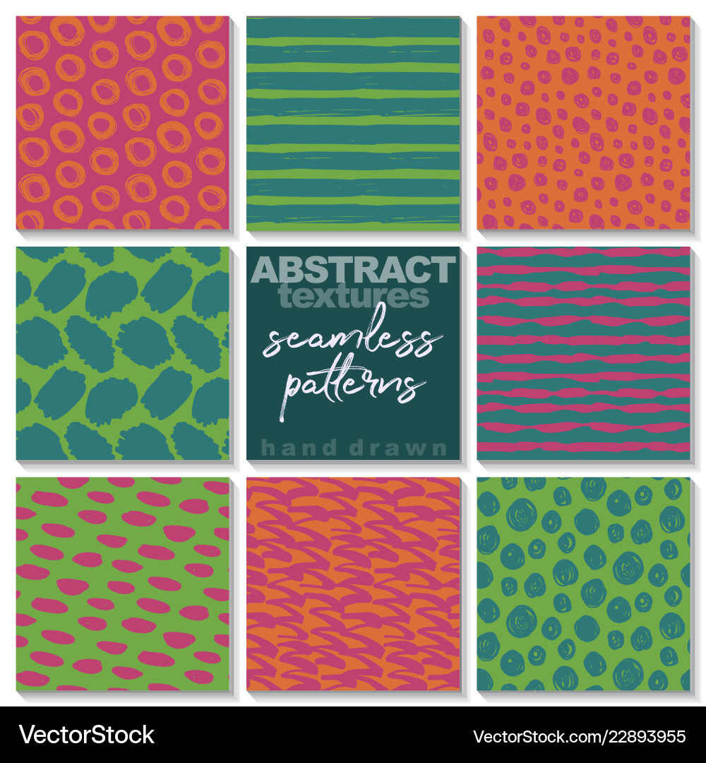 Set of eight hand drawn ink seamless patterns Vector Image
