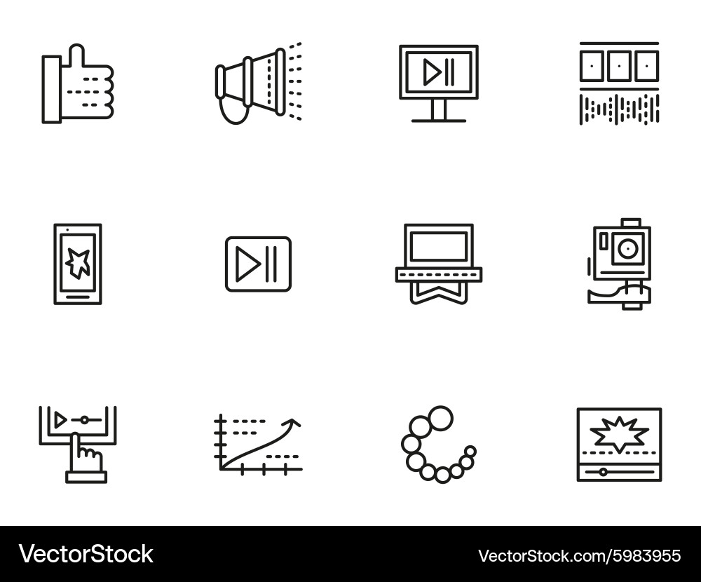 Simple line icons set for v-blog Royalty Free Vector Image