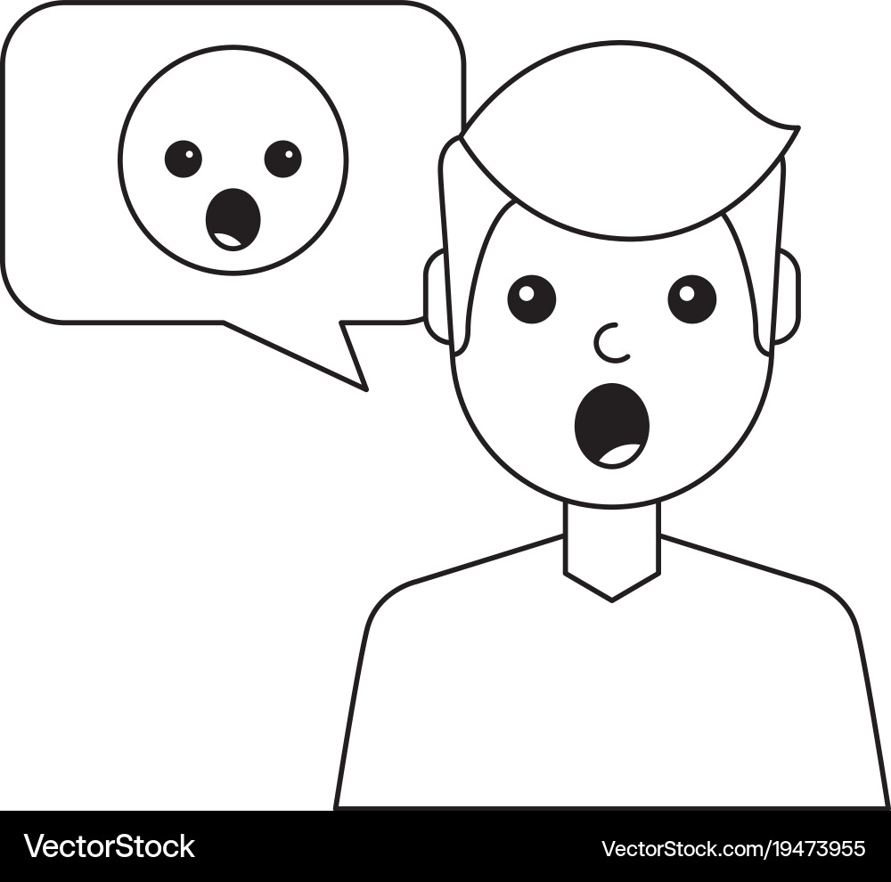 Surprised young man with emoticon avatar character