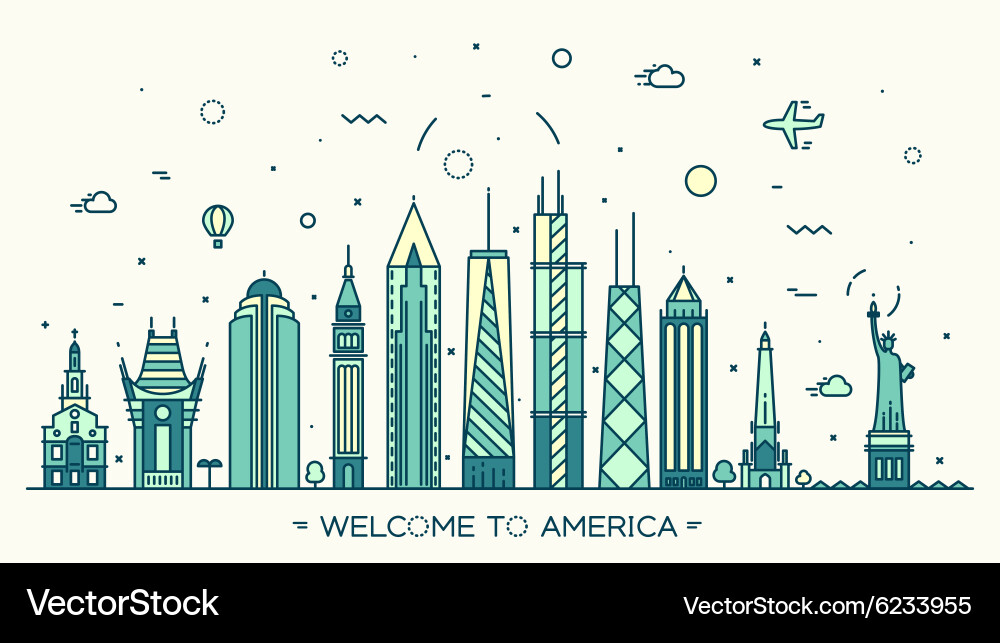 United states america skyline linear style Vector Image