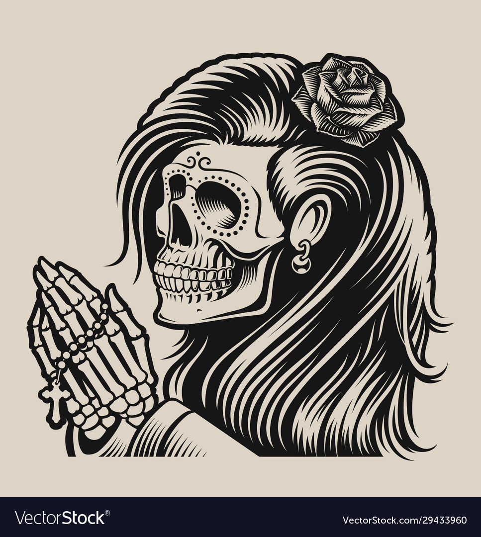 A Praying Skeleton Royalty Free Vector Image Vectorstock
