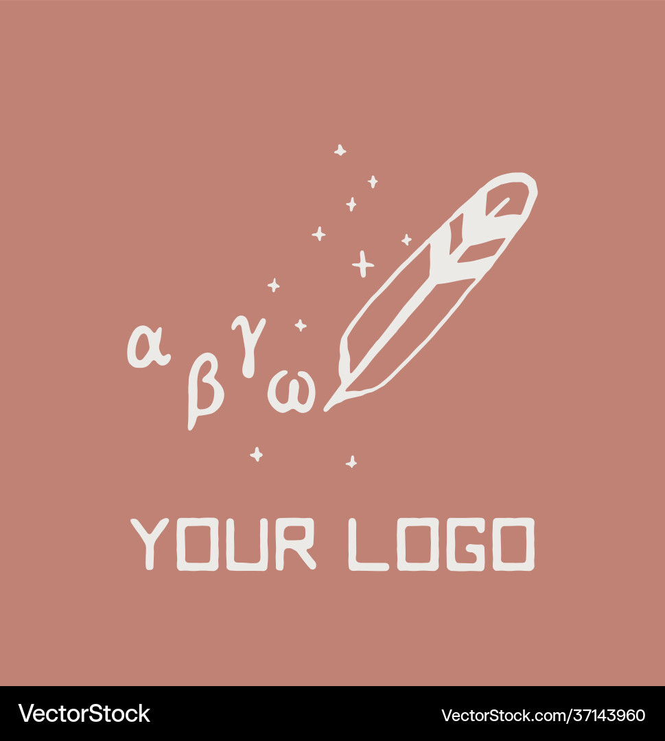 Ancient greek letters with feather logo Royalty Free Vector