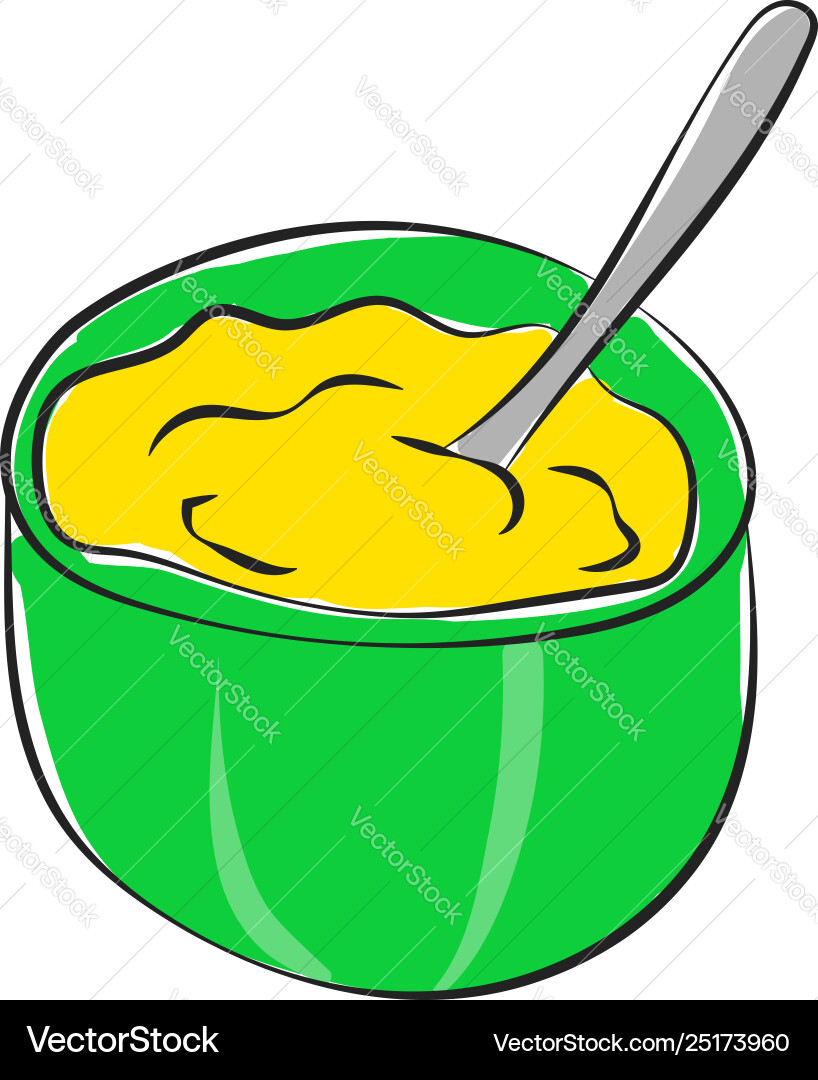 Cartoon giant green bowl filled with mashed Vector Image