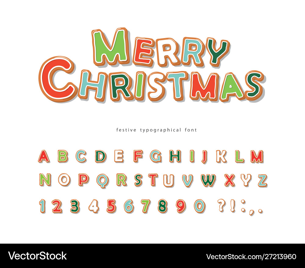 Christmas gingerbread cookie font hand drawn Vector Image