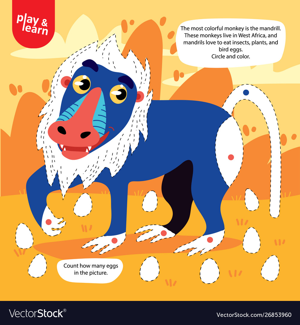 Drawing game tutorial monkey printable template Vector Image