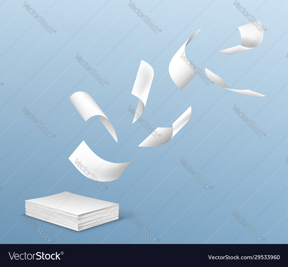 Flying white paper sheets from stack documents Vector Image