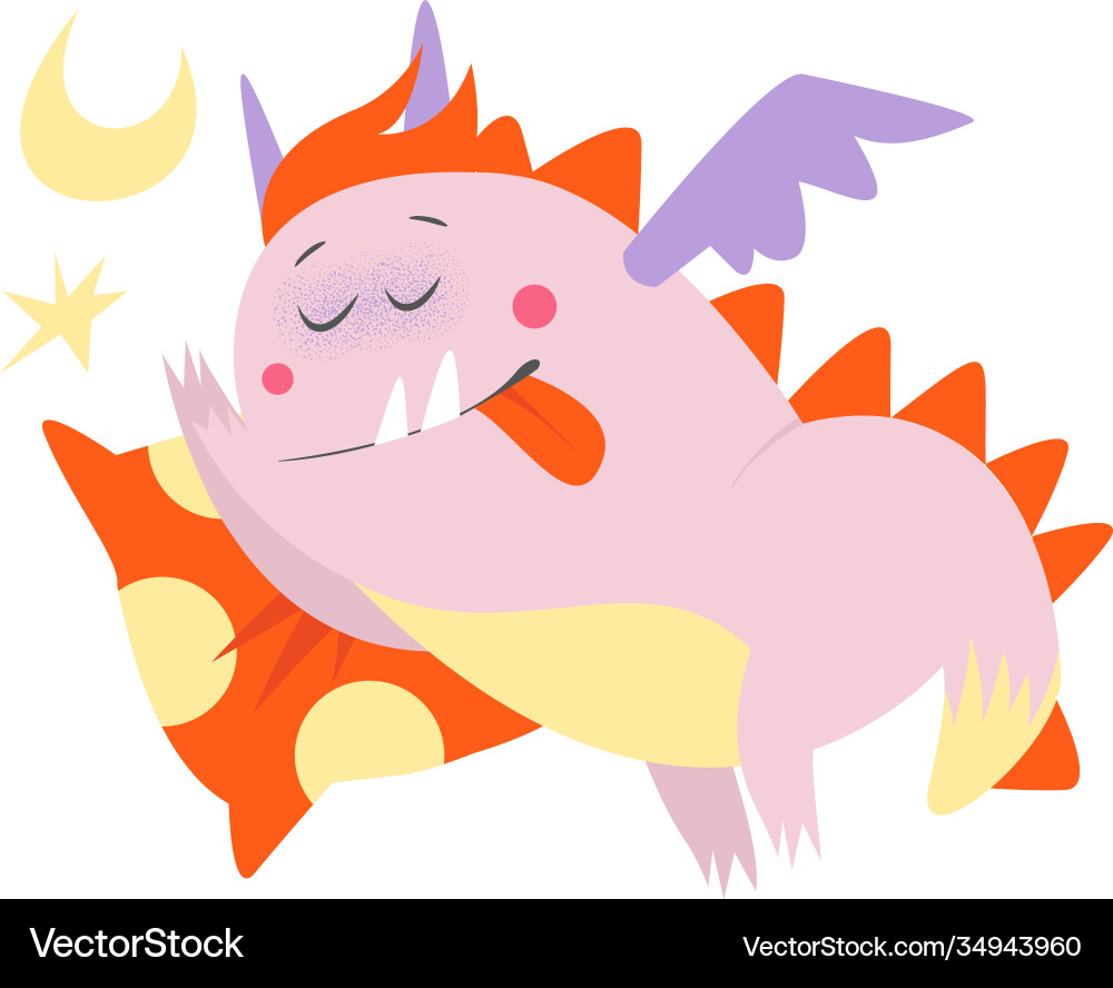 Funny comic monster with wings sleeping on pillow Vector Image