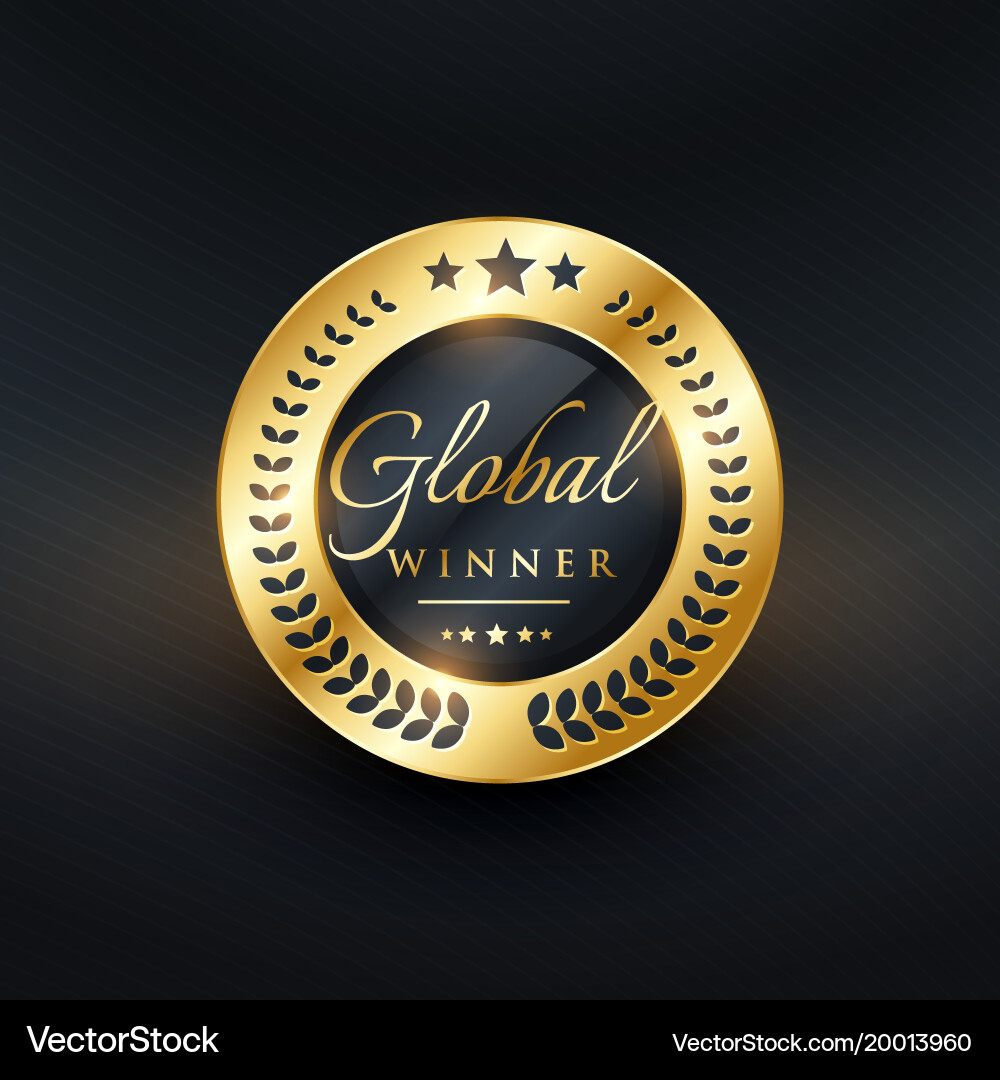 Global winner golden label design Royalty Free Vector Image