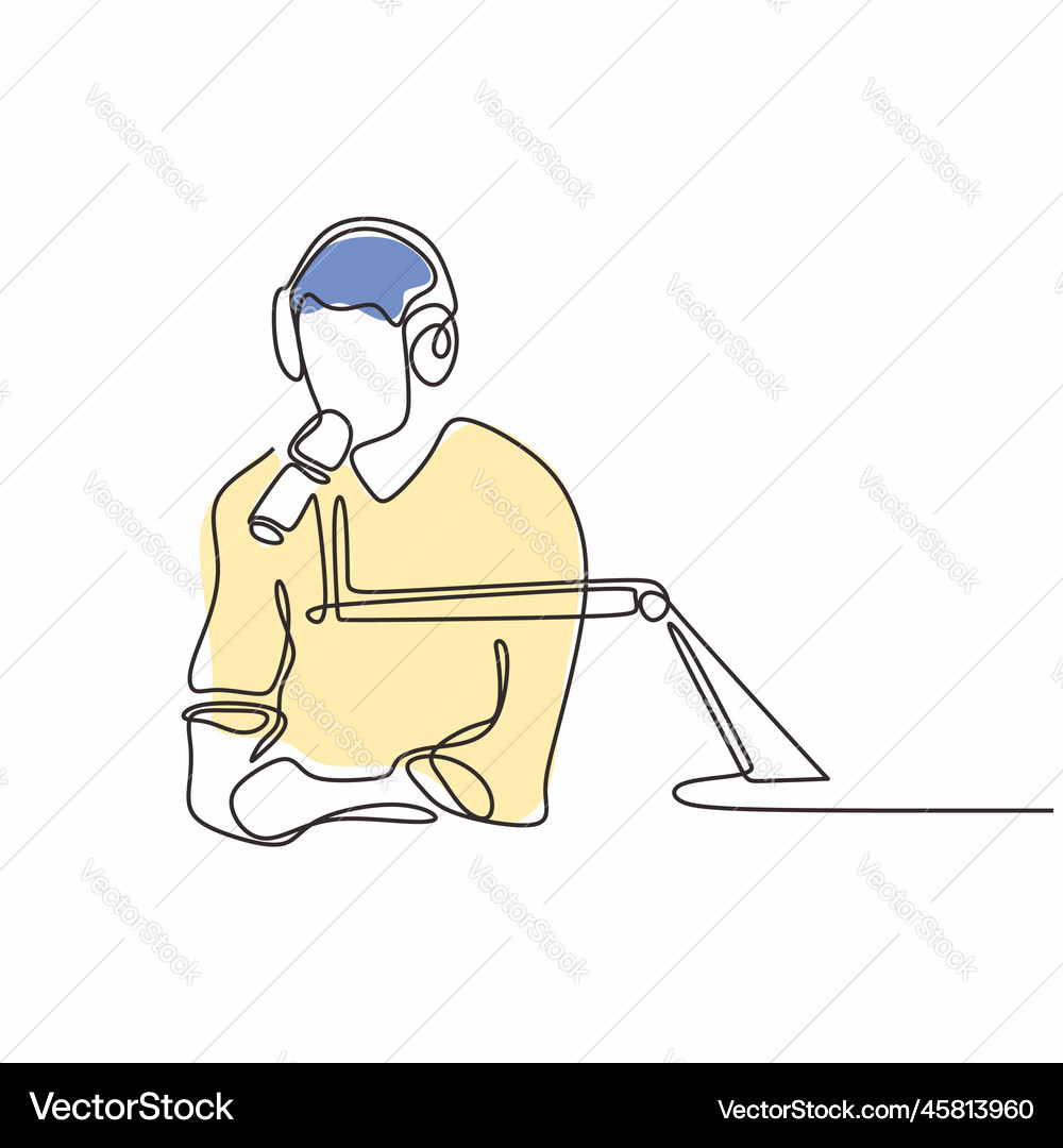 One line drawing podcast microphone minimalist Vector Image