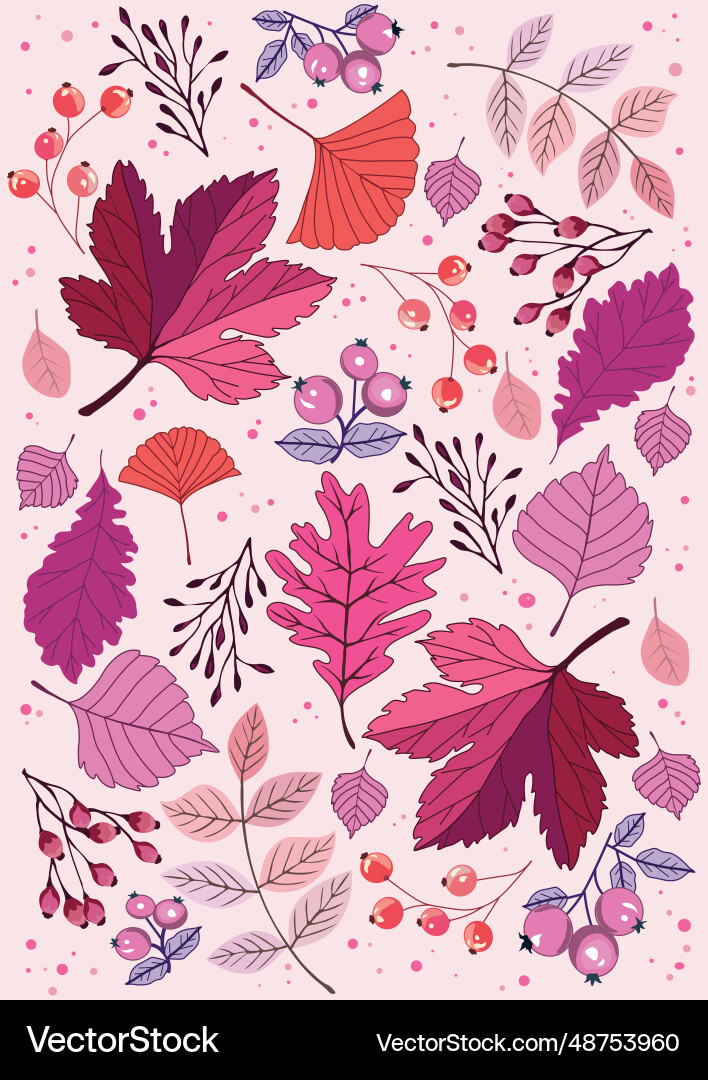 Pink barbie leaves with berries background Vector Image