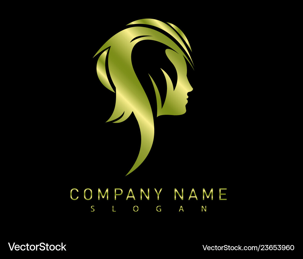 Profile gold woman logo Royalty Free Vector Image