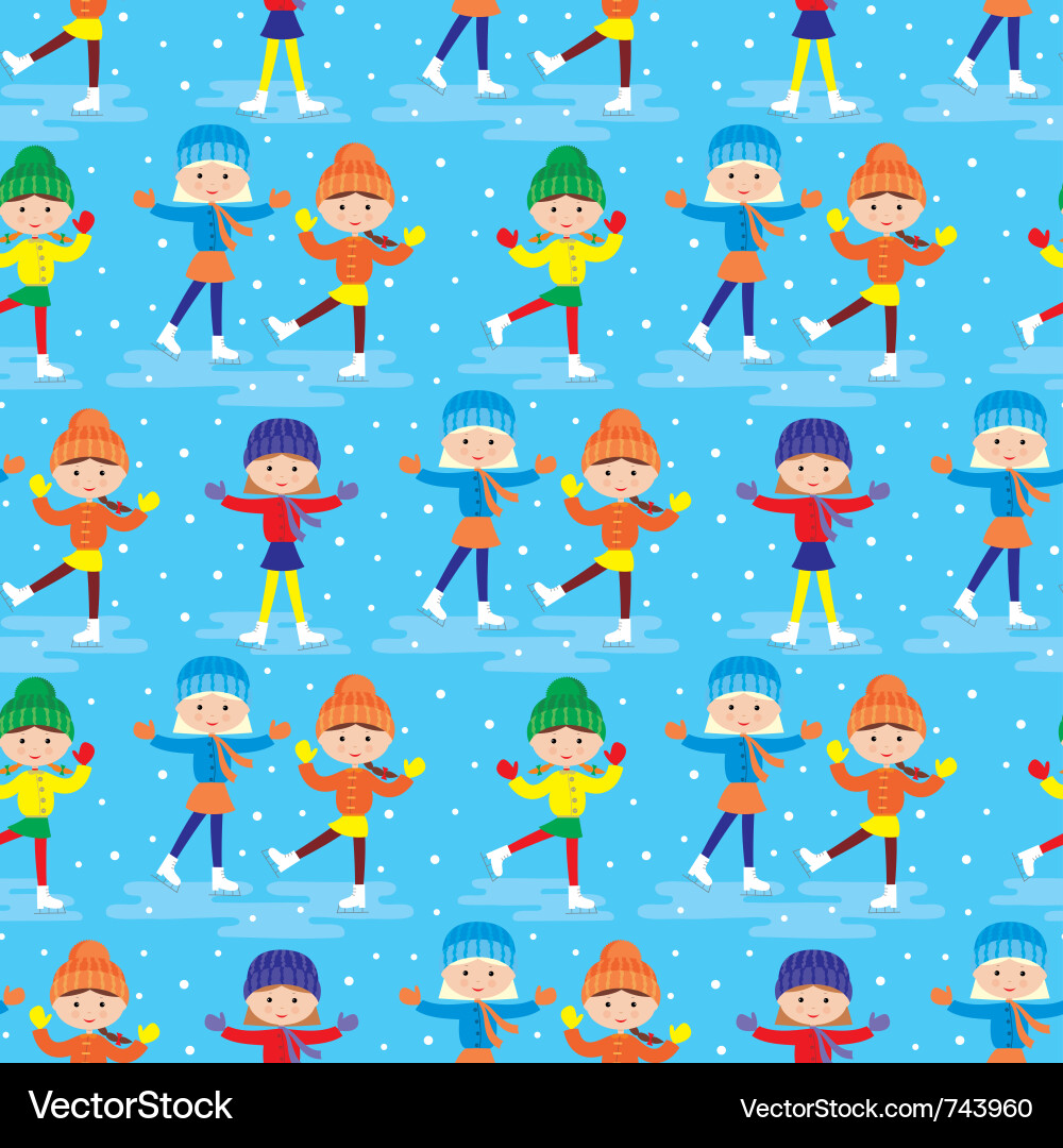 Seamless girls on a skating rink pattern Vector Image