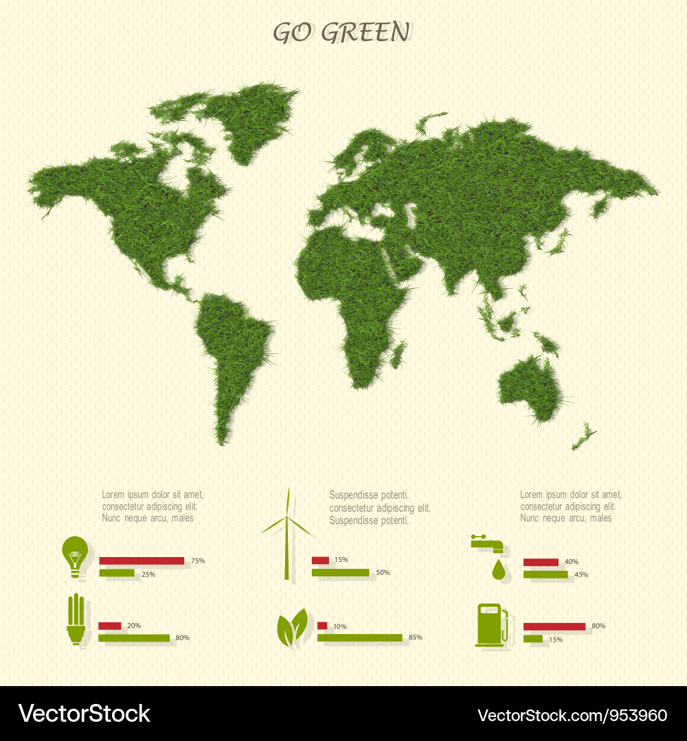 Stylized world map with eco infographic elements Vector Image
