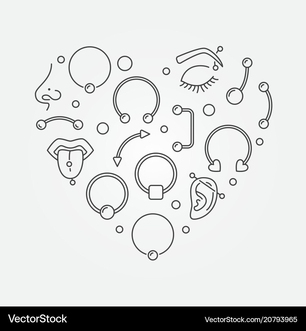 Heart shape made body jewelry and piercing thin Vector Image