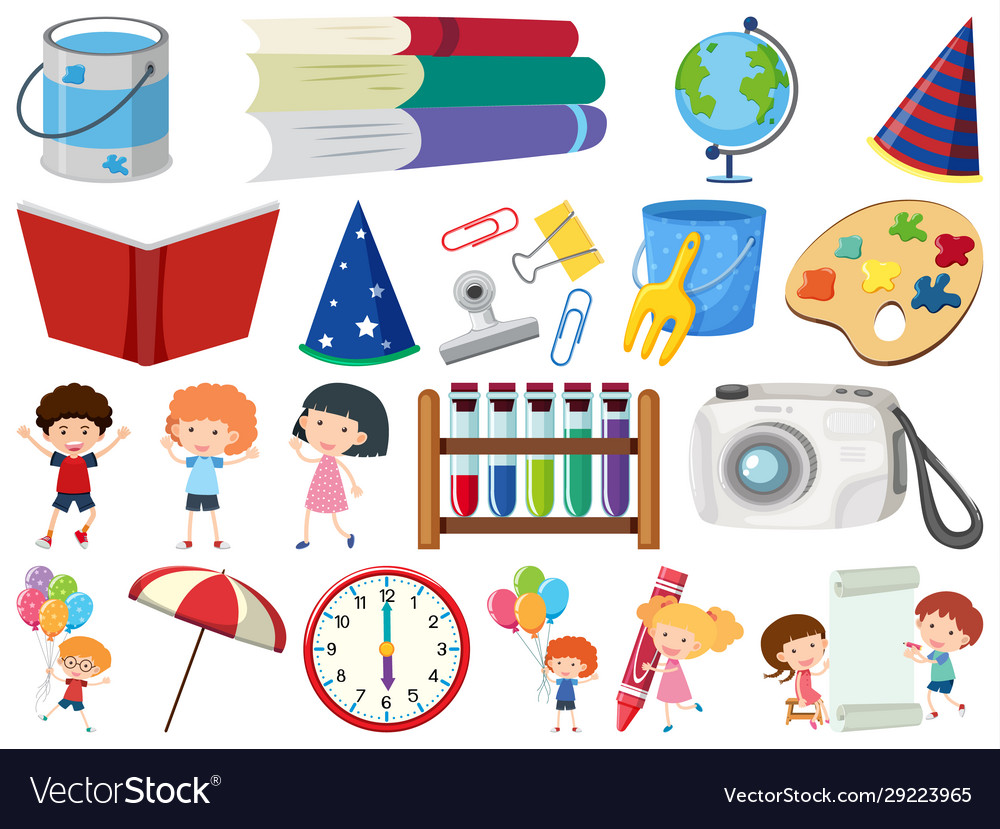 Set isolated objects theme school items Royalty Free Vector