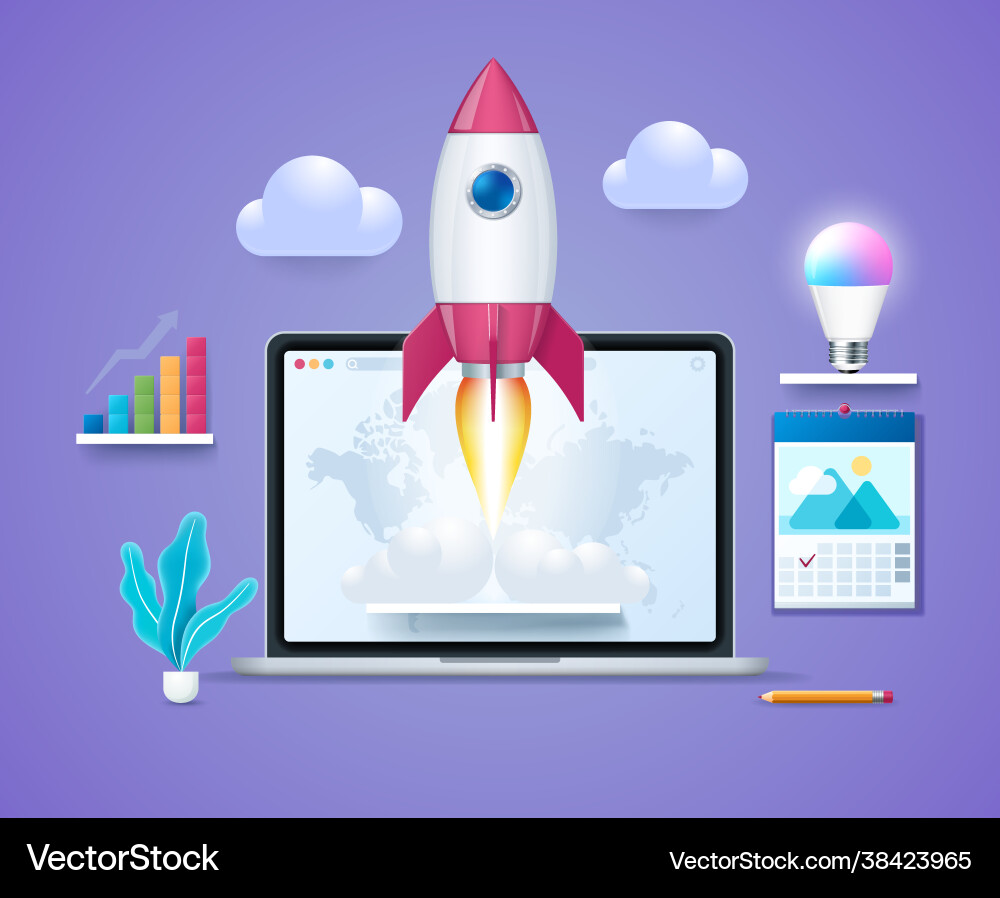 Start up project in 3d style Royalty Free Vector Image