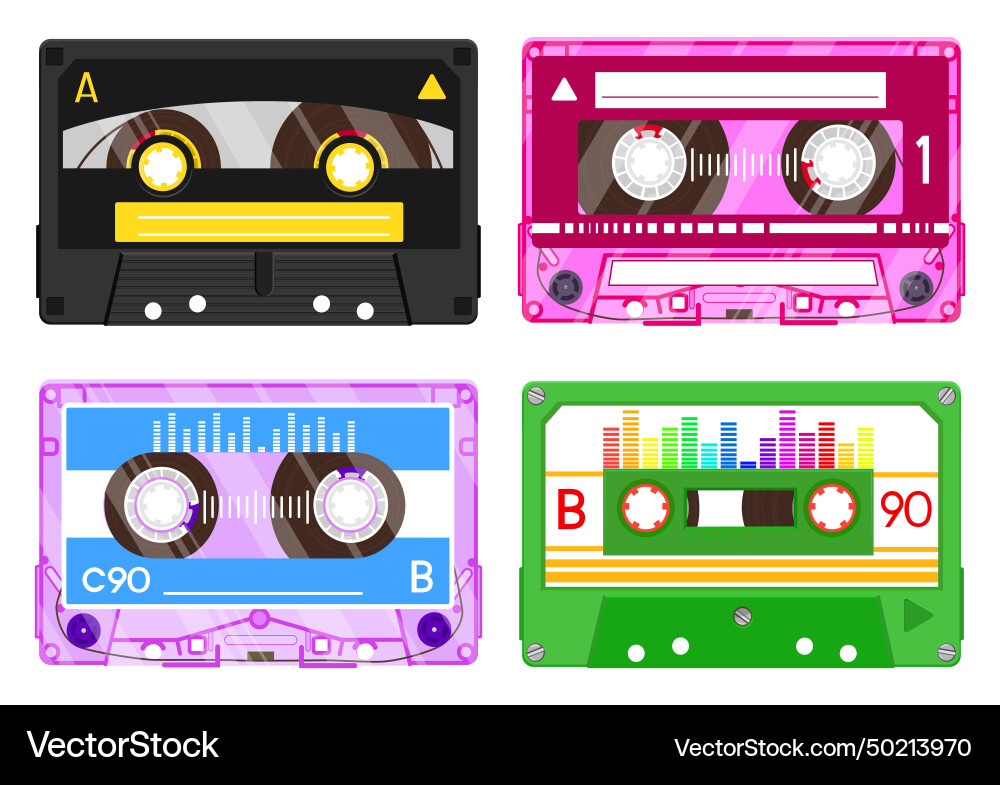 Audio record tapes retro 90s music plastic Vector Image