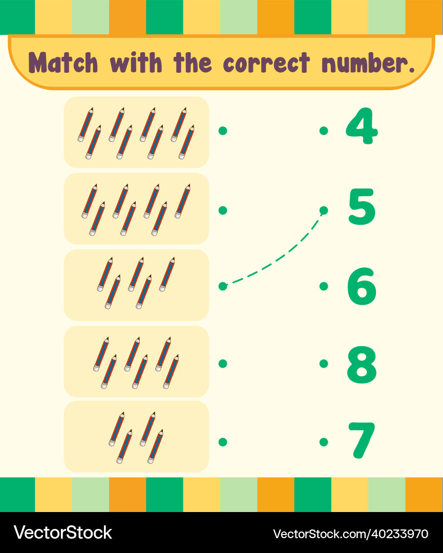 Count and match numbers math worksheet template Vector Image