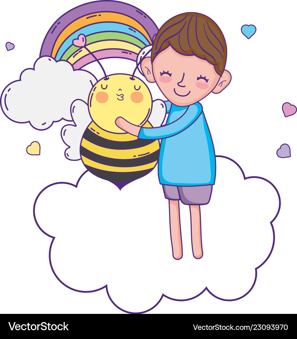 Little boy with bee kawaii character Royalty Free Vector