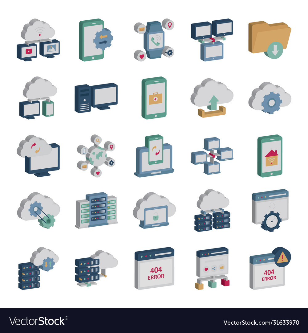 Network and data isometric icons set every Vector Image