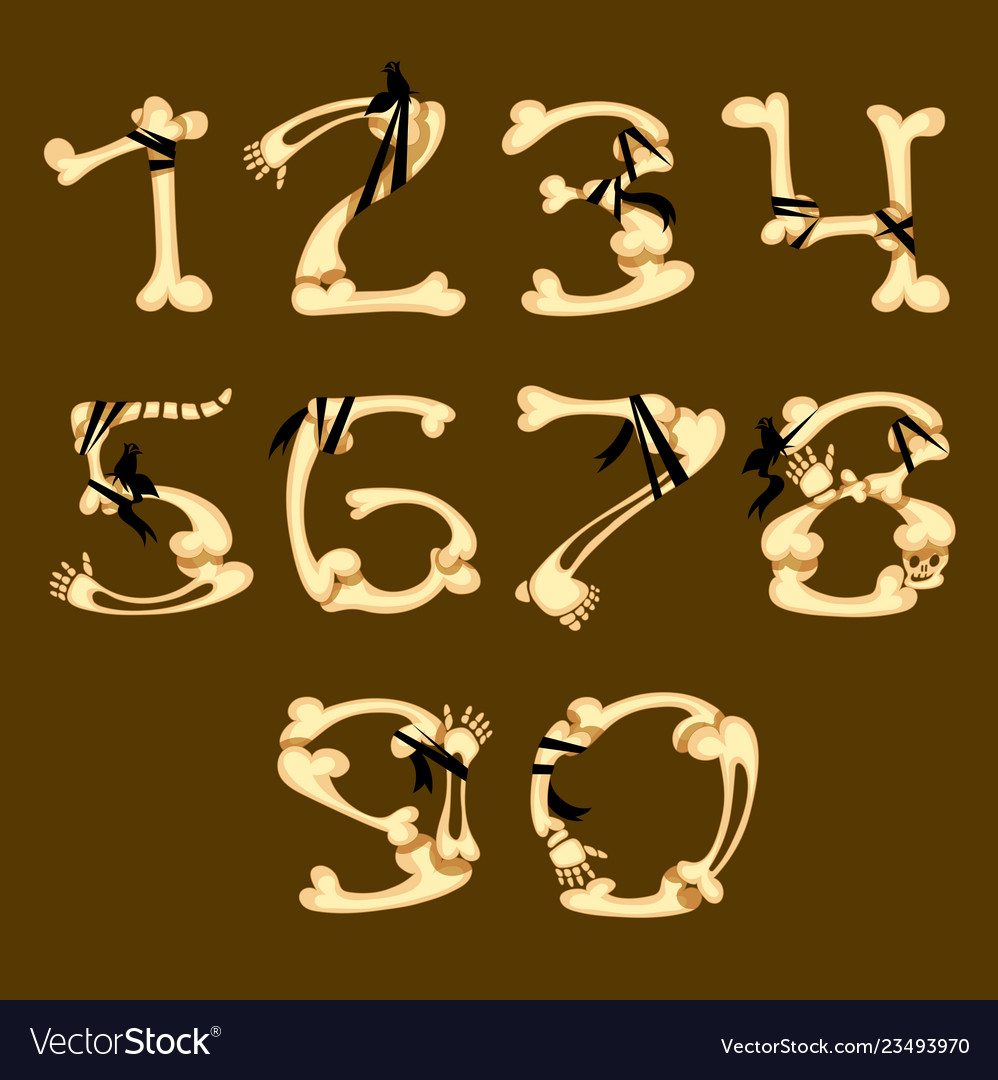 Set of numbers made in bone style Royalty Free Vector Image