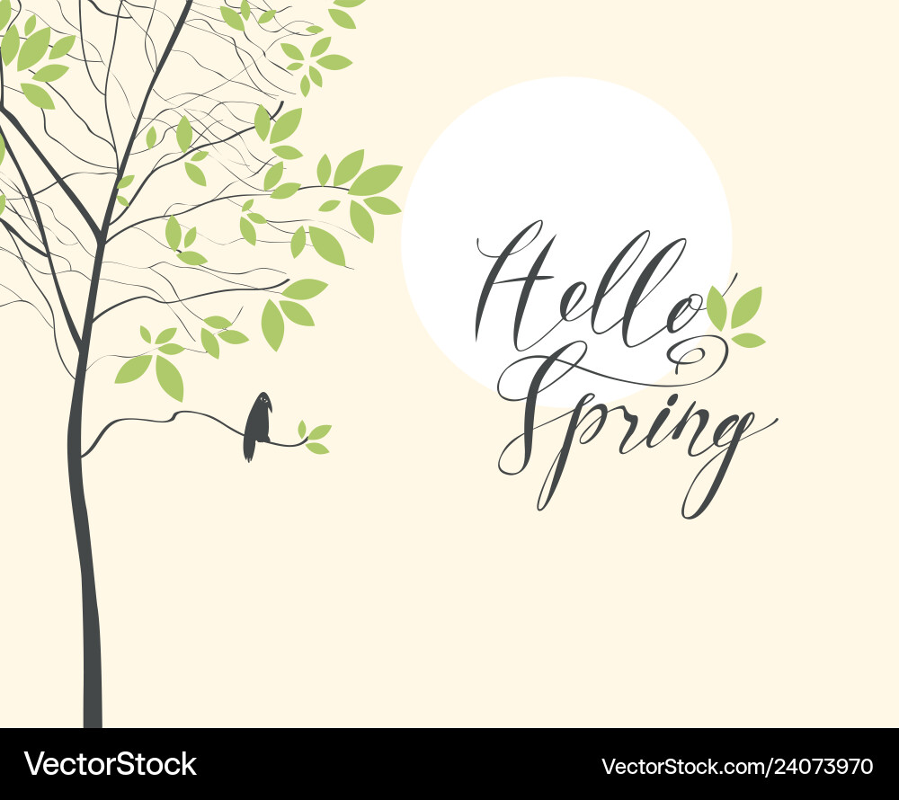 Spring banner with bird on the young green tree Vector Image