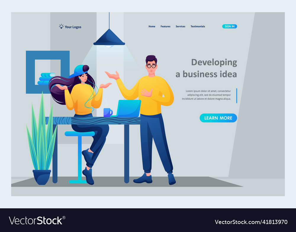 Young programmers are discussing the project Vector Image