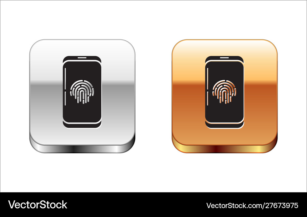 Black smartphone with fingerprint scanner icon Vector Image