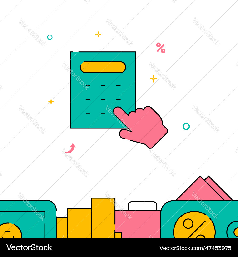 Budget calculator finger filled line icon simple Vector Image