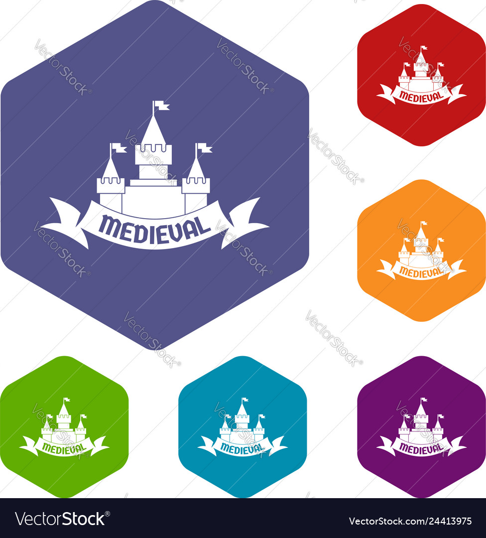 Castle icons hexahedron Royalty Free Vector Image