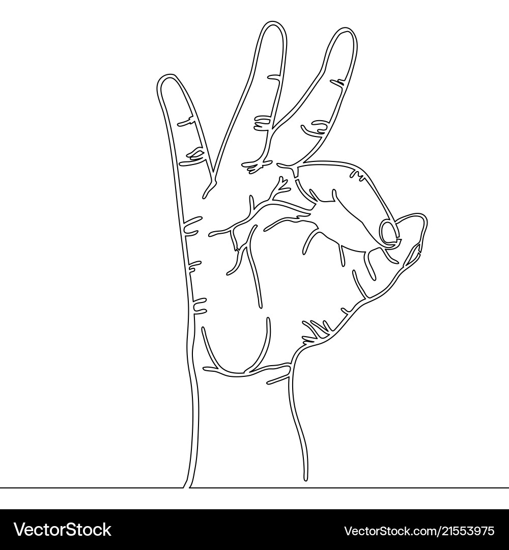 Continuous line drawing of hand symbol okay Vector Image