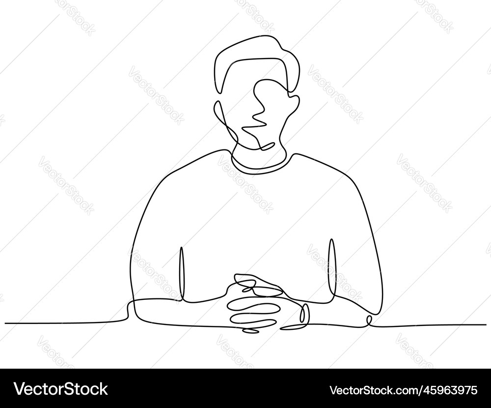 Continuous line of man sitting with hand in front Vector Image