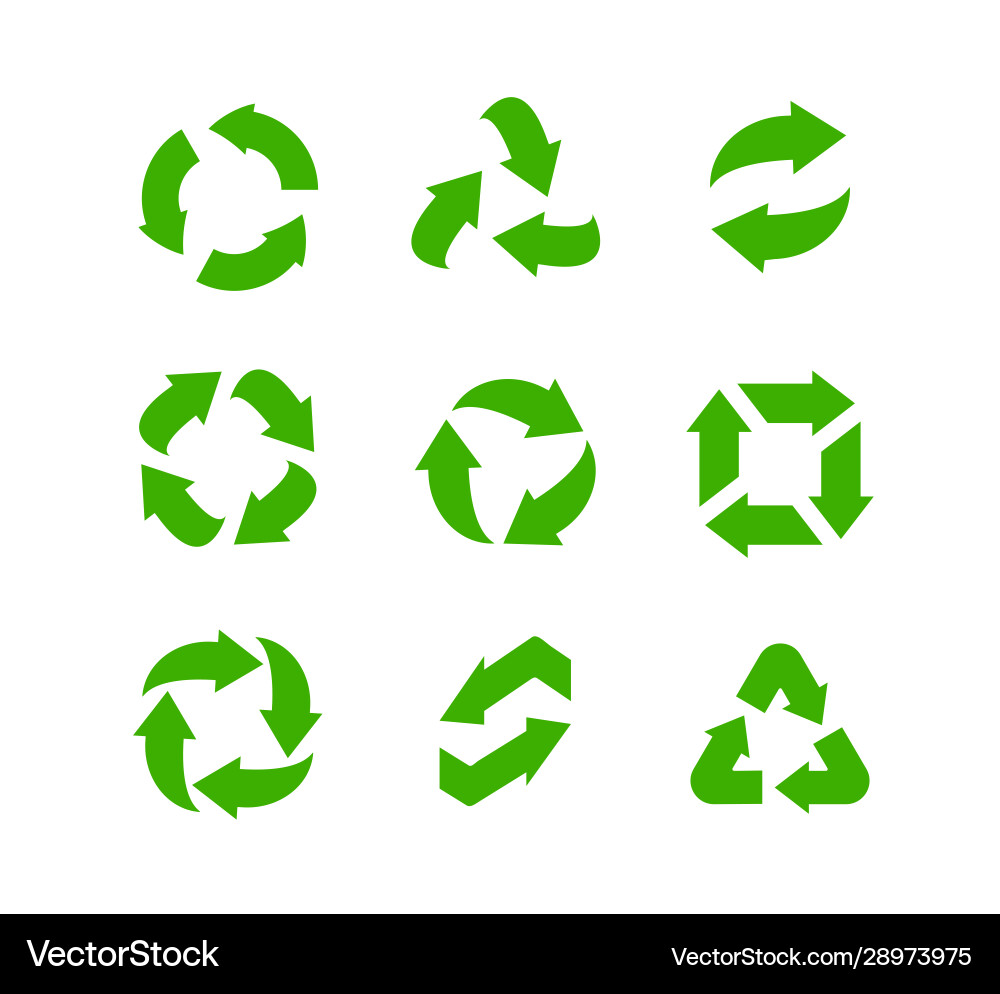 Recycle icons set green arrows safe Royalty Free Vector