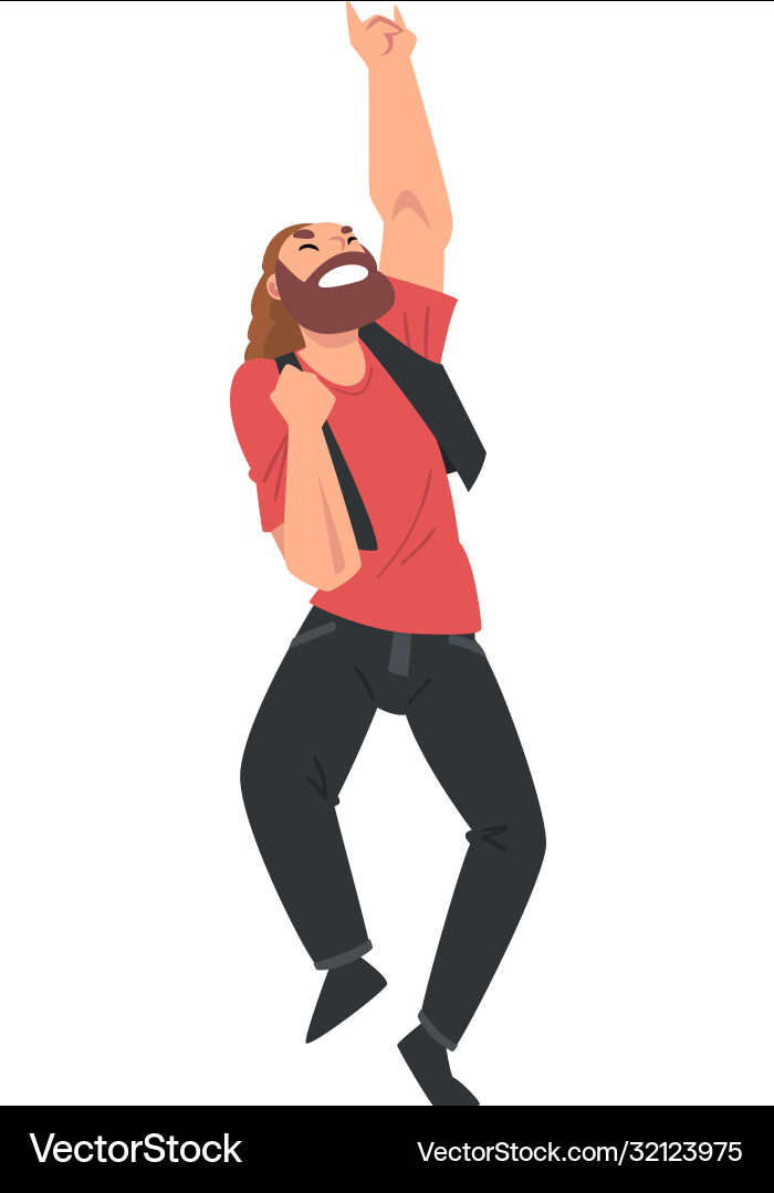 Young bearded man singing along with performers Vector Image