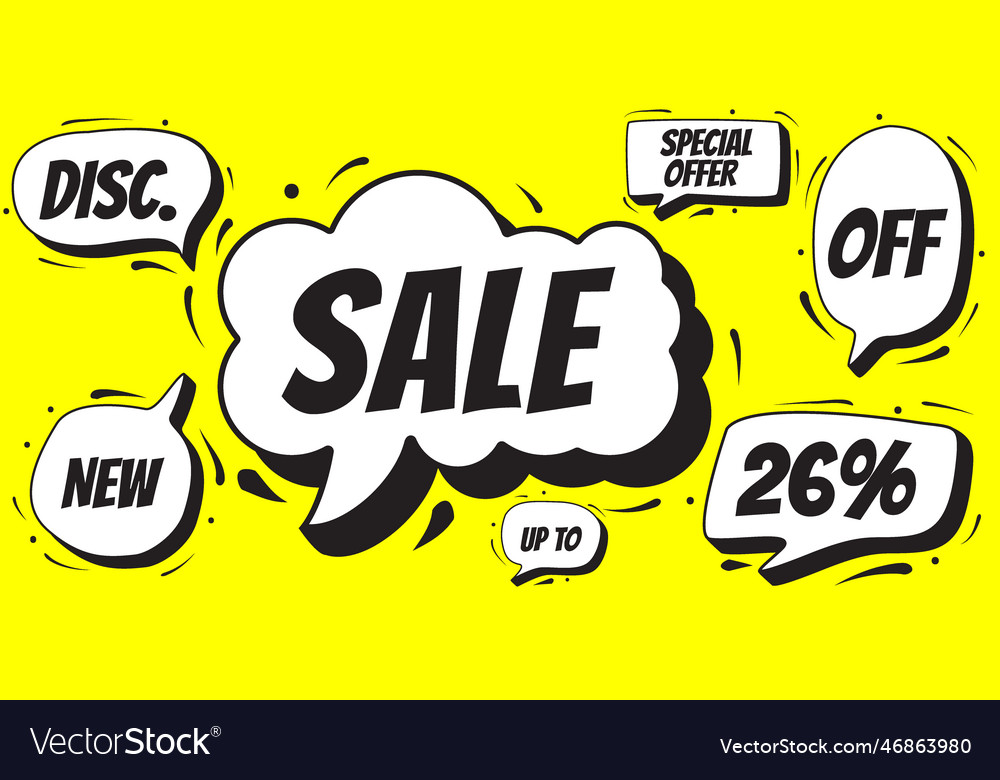 26 sale discount bubble cloud chat comic colorful Vector Image