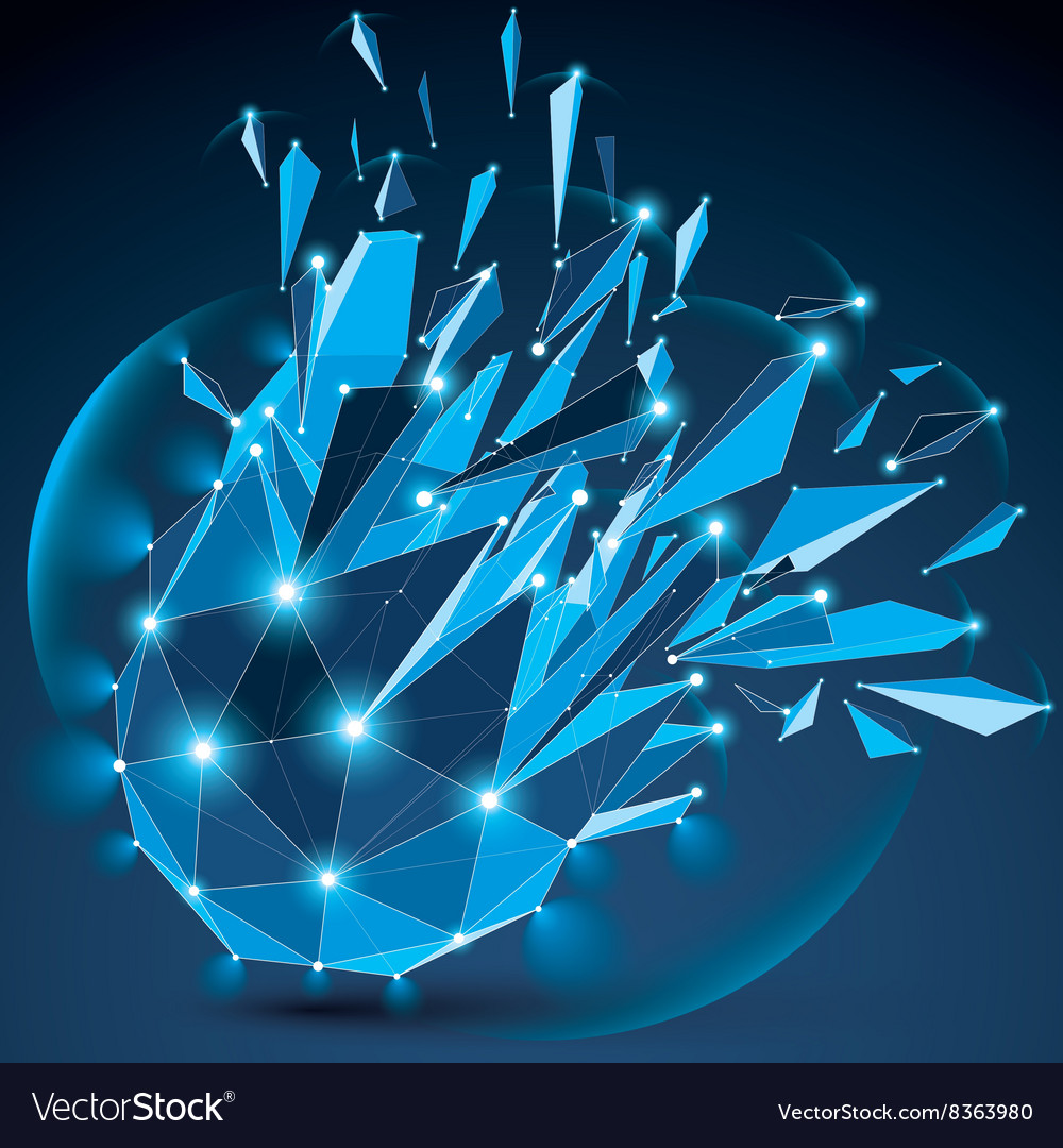 3d Clear Blue Digital Wireframe Object Broken Vector Image