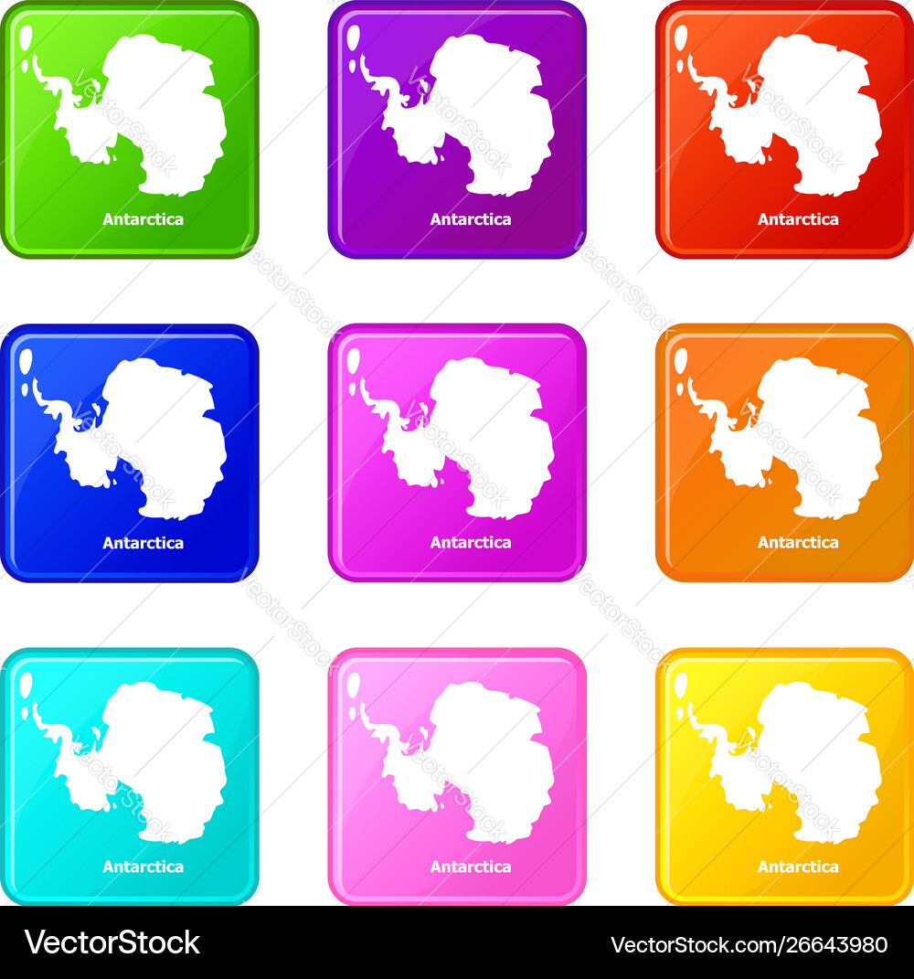 Antarctica map icons set 9 color collection Vector Image