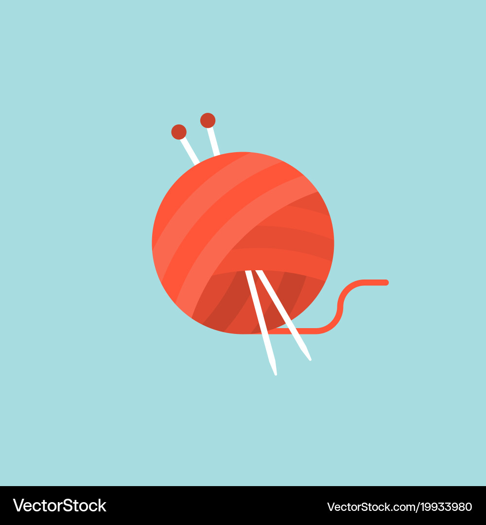 Ball yarn and knitting needles in flat design Vector Image