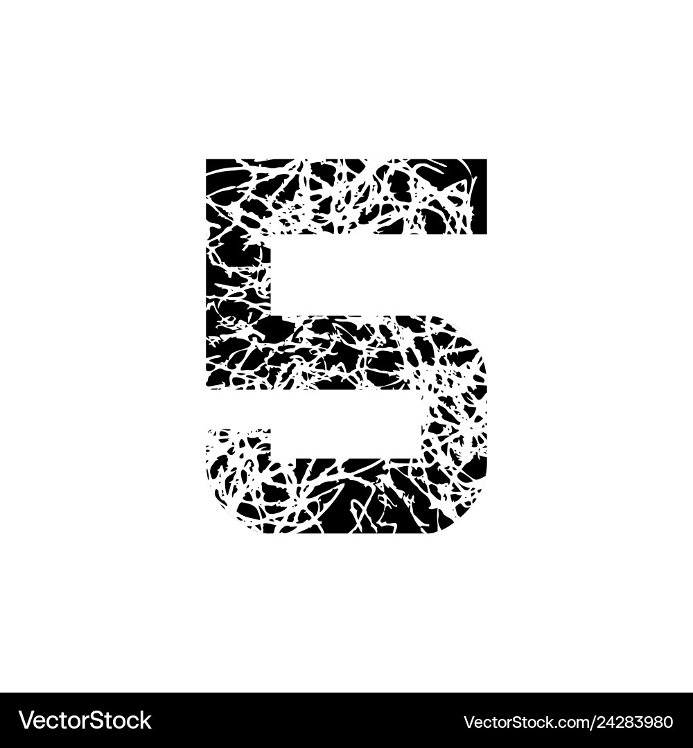 Number five symbol 5 textured font grunge design Vector Image