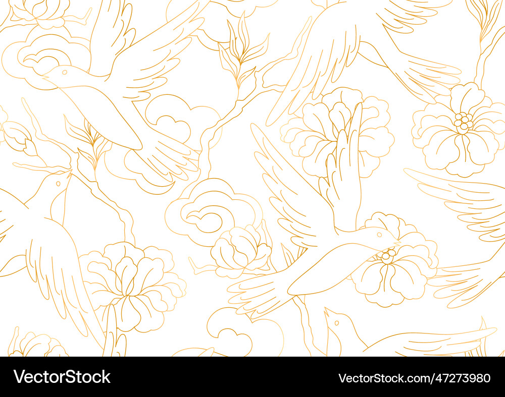 Oriental birds and flowers pattern chinese Vector Image