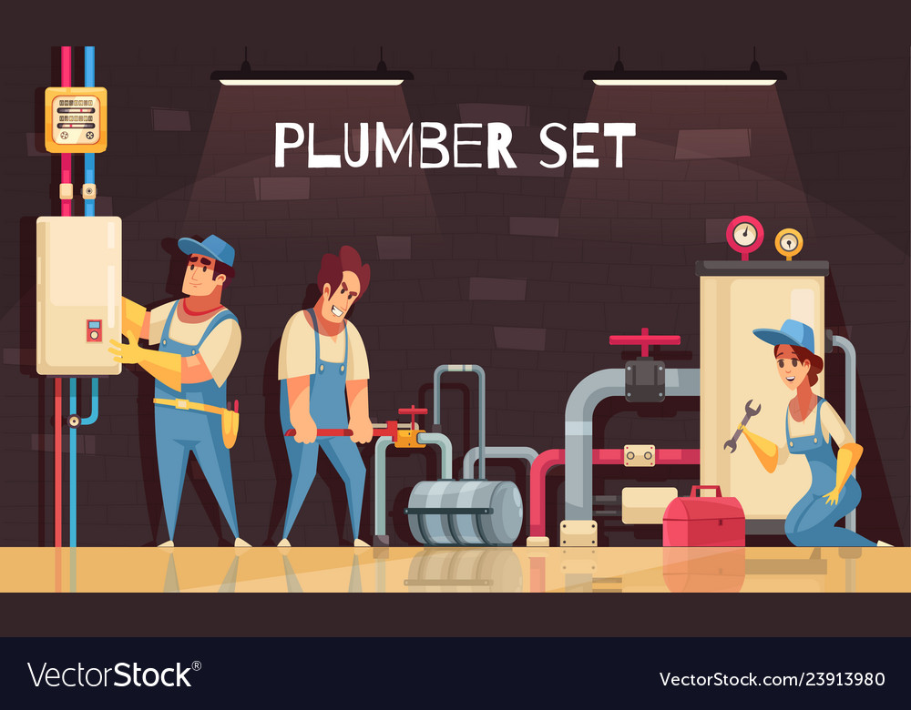 Plumbers at work Royalty Free Vector Image - VectorStock