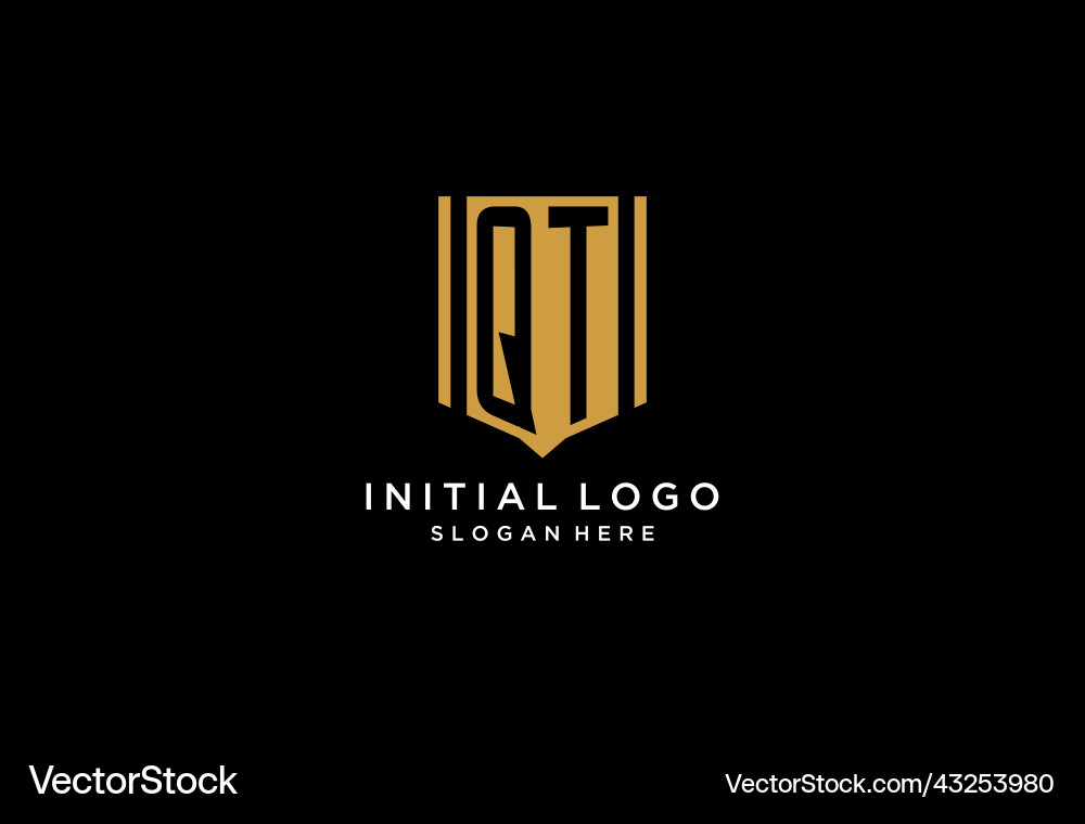 Qt monogram logo with geometric shield icon design