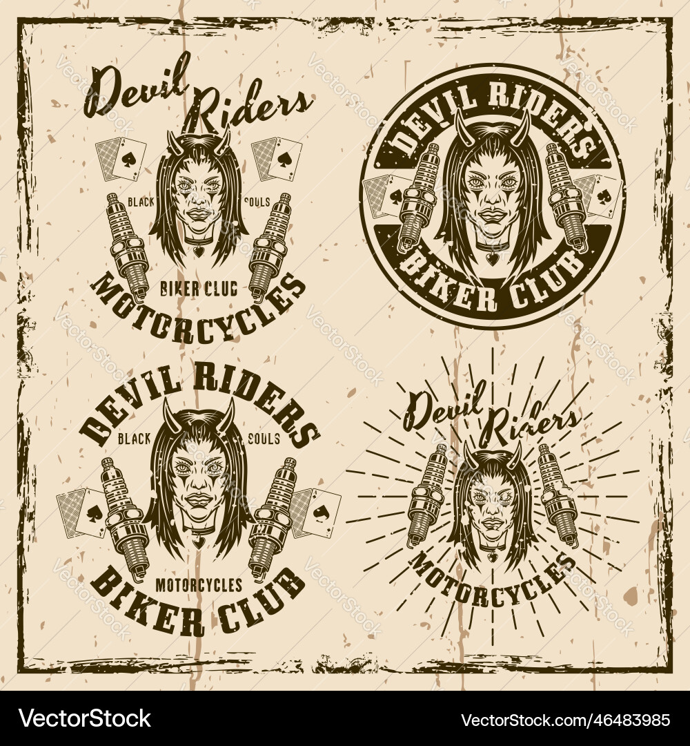 Biker club set of four emblems logos Royalty Free Vector