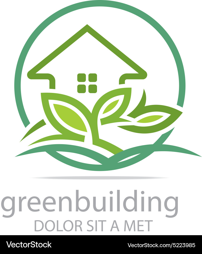 Green building leaves house symbol Royalty Free Vector Image