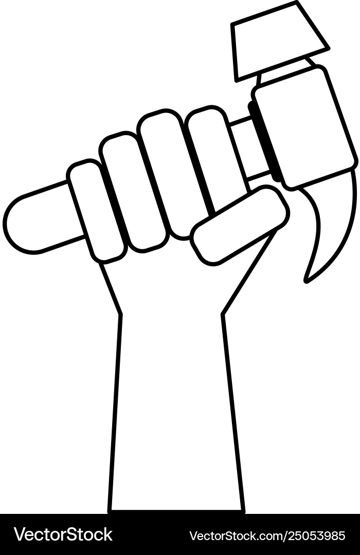 Hand holding tool hammer in black and white Vector Image