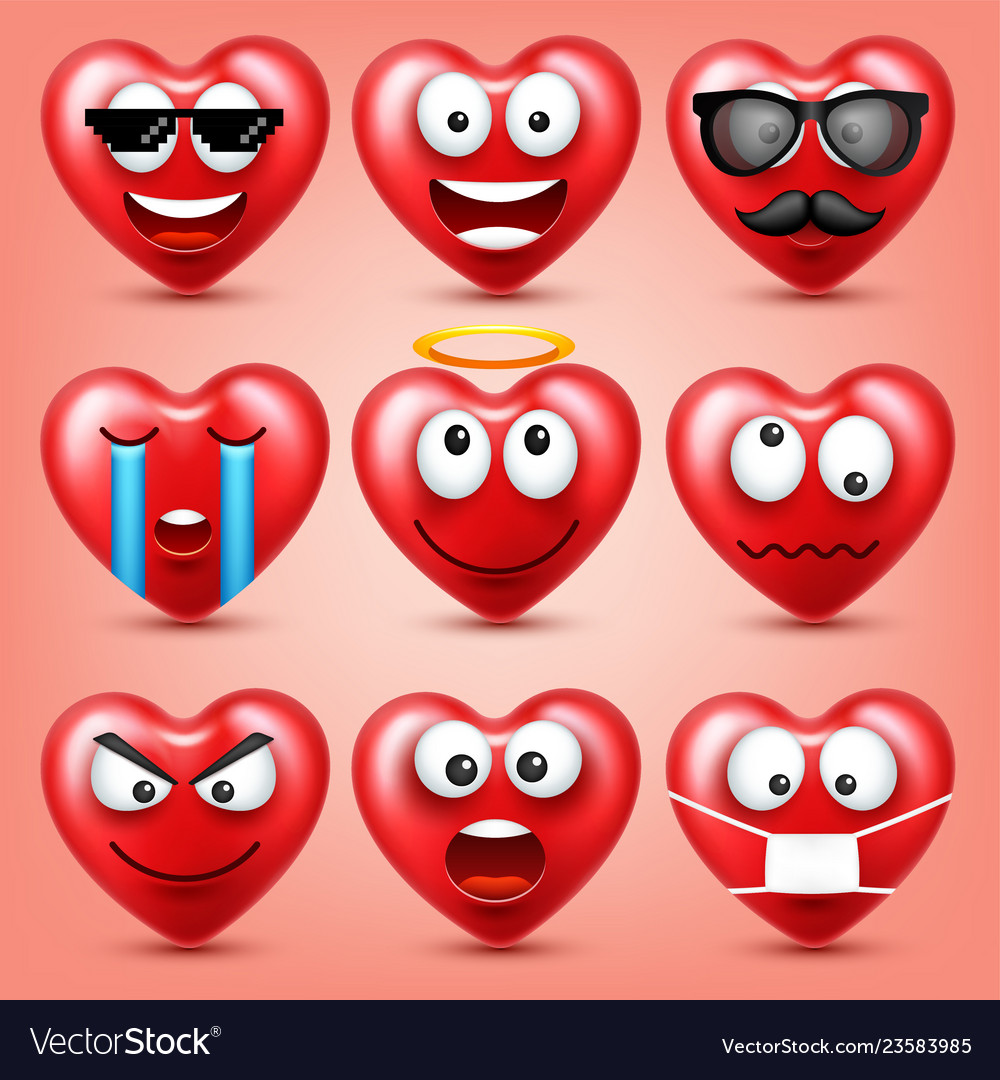 Heart smiley emoji set for valentines day Vector Image