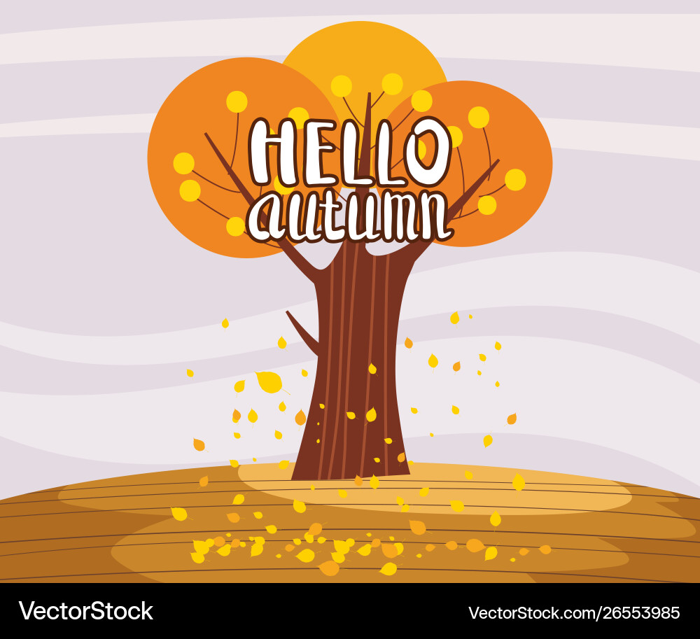 Hello autumn landscape lonely tree in trend style Vector Image
