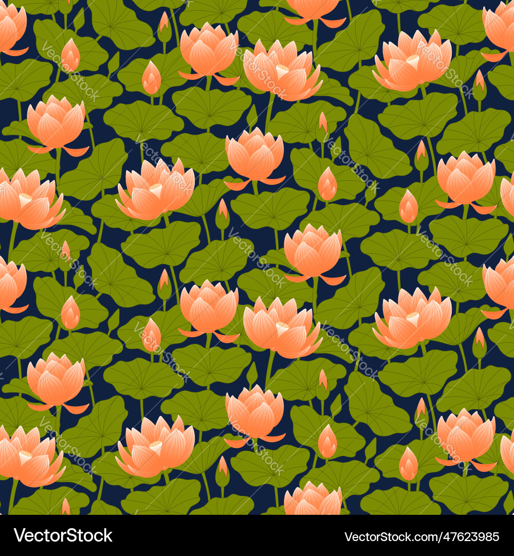 Lotus flowers water lilies seamless pattern Vector Image