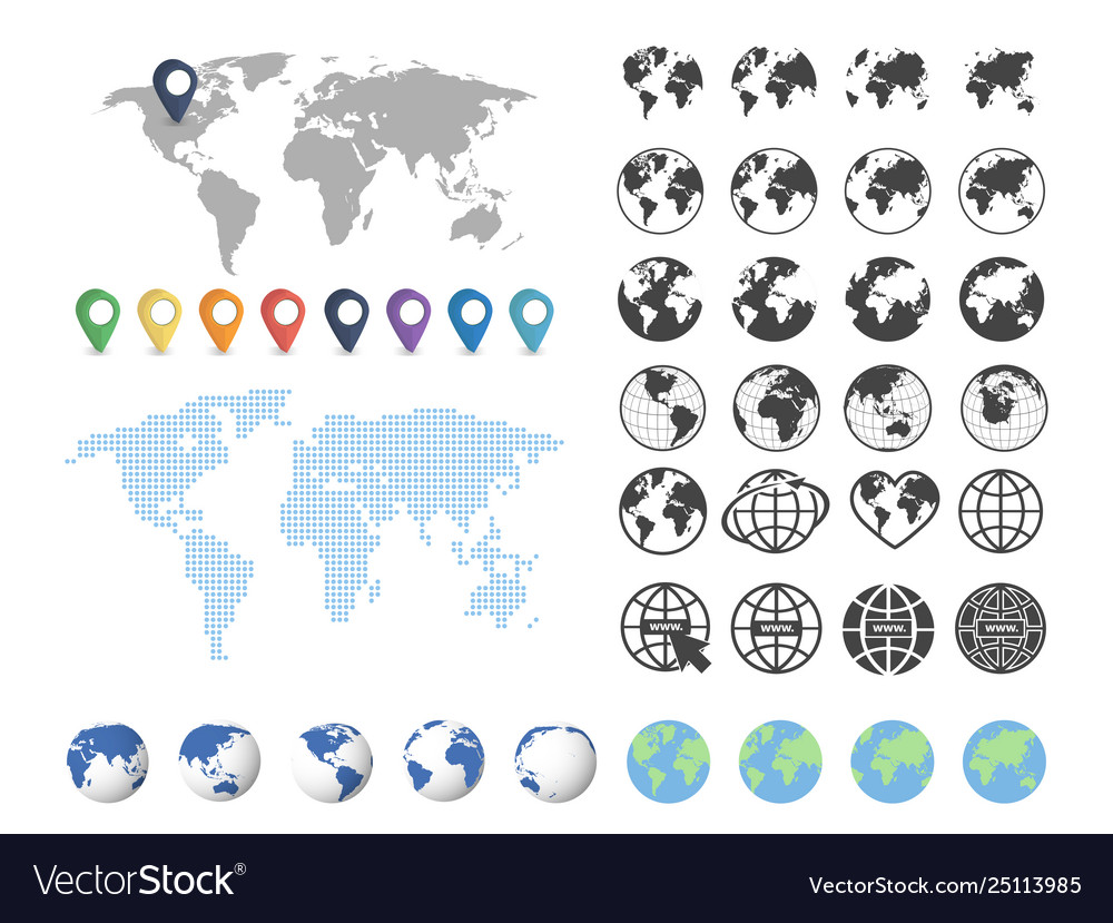 Set globe and world map big Royalty Free Vector Image